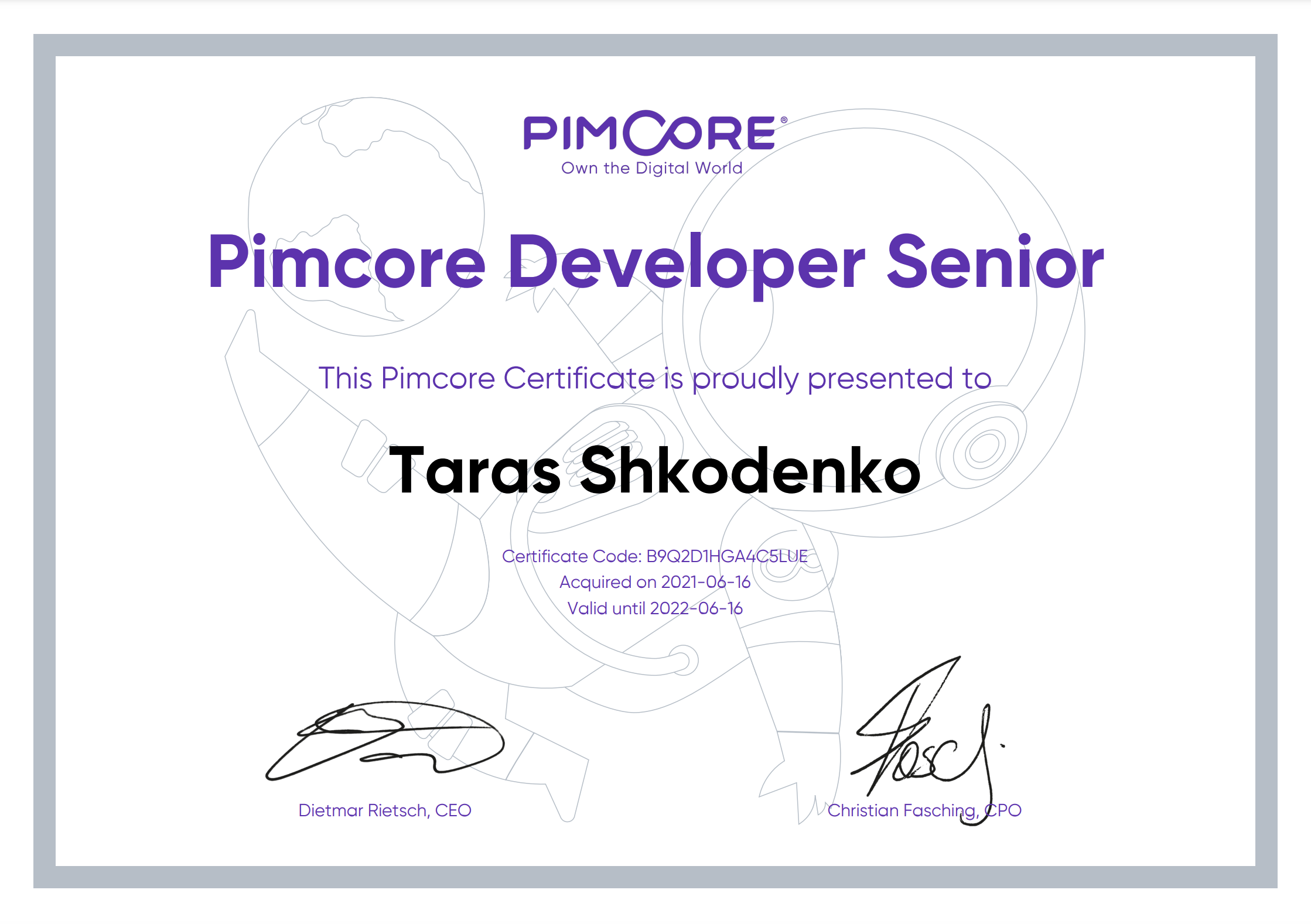 Pimcore CMS Developer Senior Certification | Shkodenko Taras