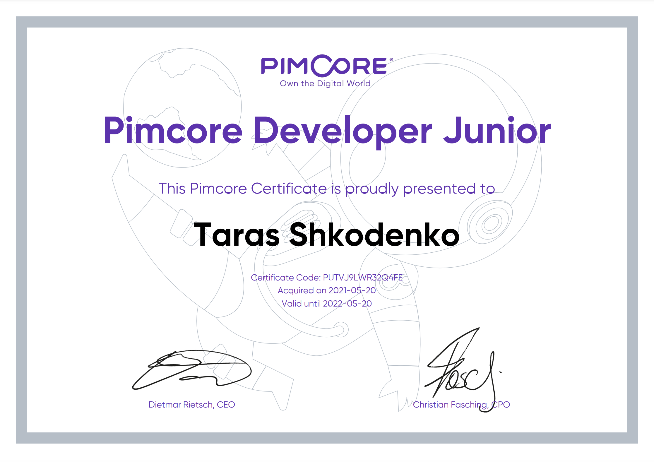 Pimcore CMS Certification | Shkodenko Taras
